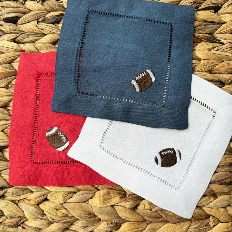 Football Linen Cocktail Napkins, Set of 4, Football Cloth Napkins - Etsy