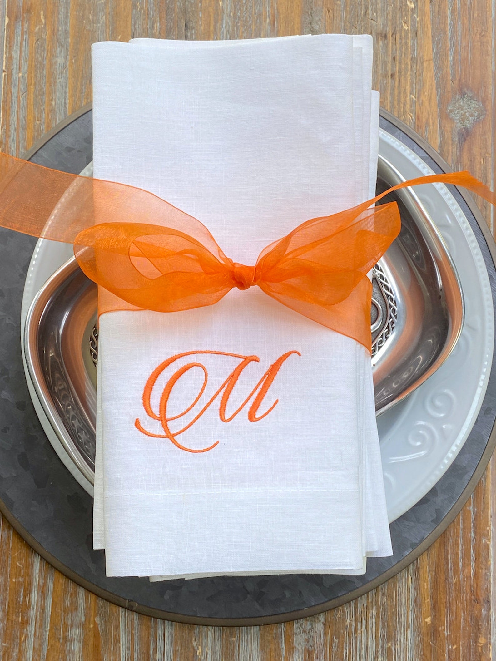 Margie Monogrammed Embroidered Cloth Dinner Napkins Monogram | Etsy