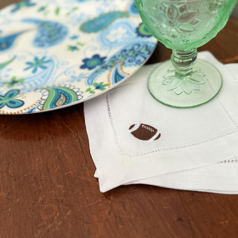 Football Linen Cocktail Napkins, Set of 4, Football Cloth Napkins - Etsy