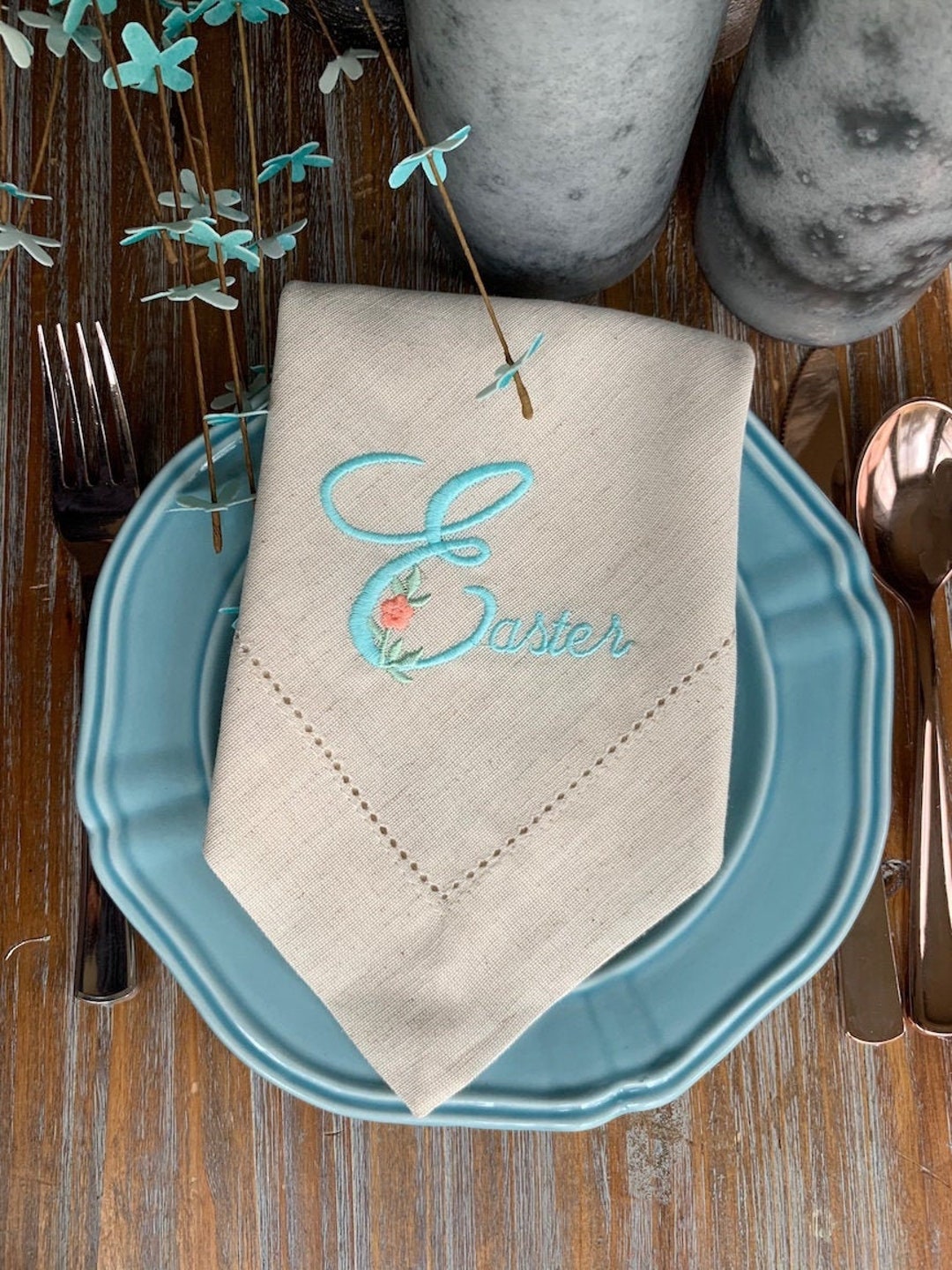 Floral Elegant Easter Embroidered Cloth Napkins, Set of 4, Spring ...