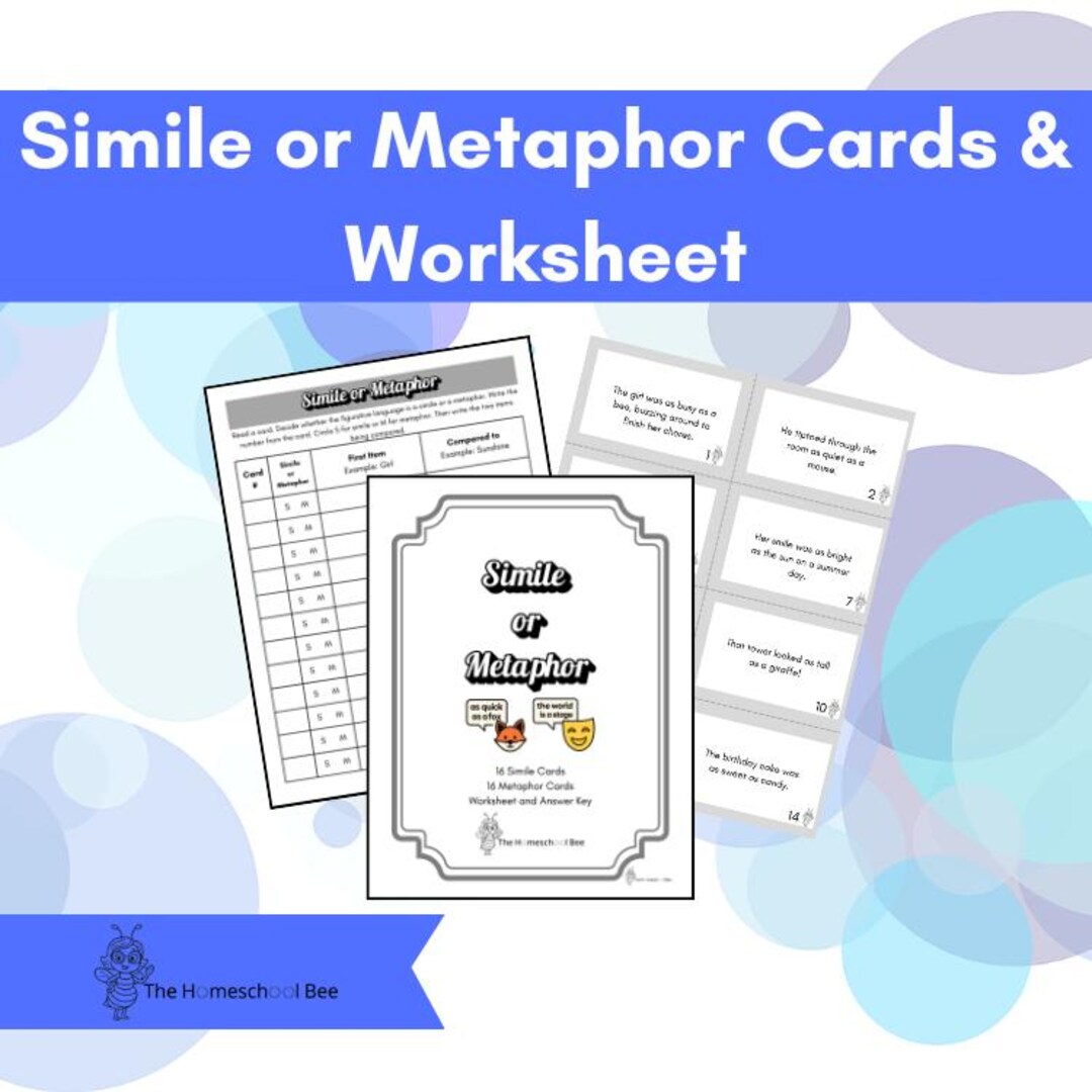Simile and Metaphor Cards & Worksheet: Figurative Language - Etsy
