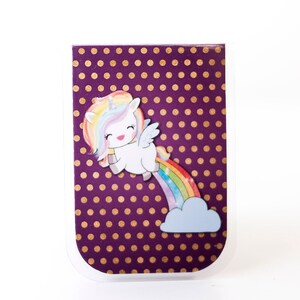 Rainbow Pooping Unicorn Bookmark Laminated Magnetic Polka Dot Gold ...