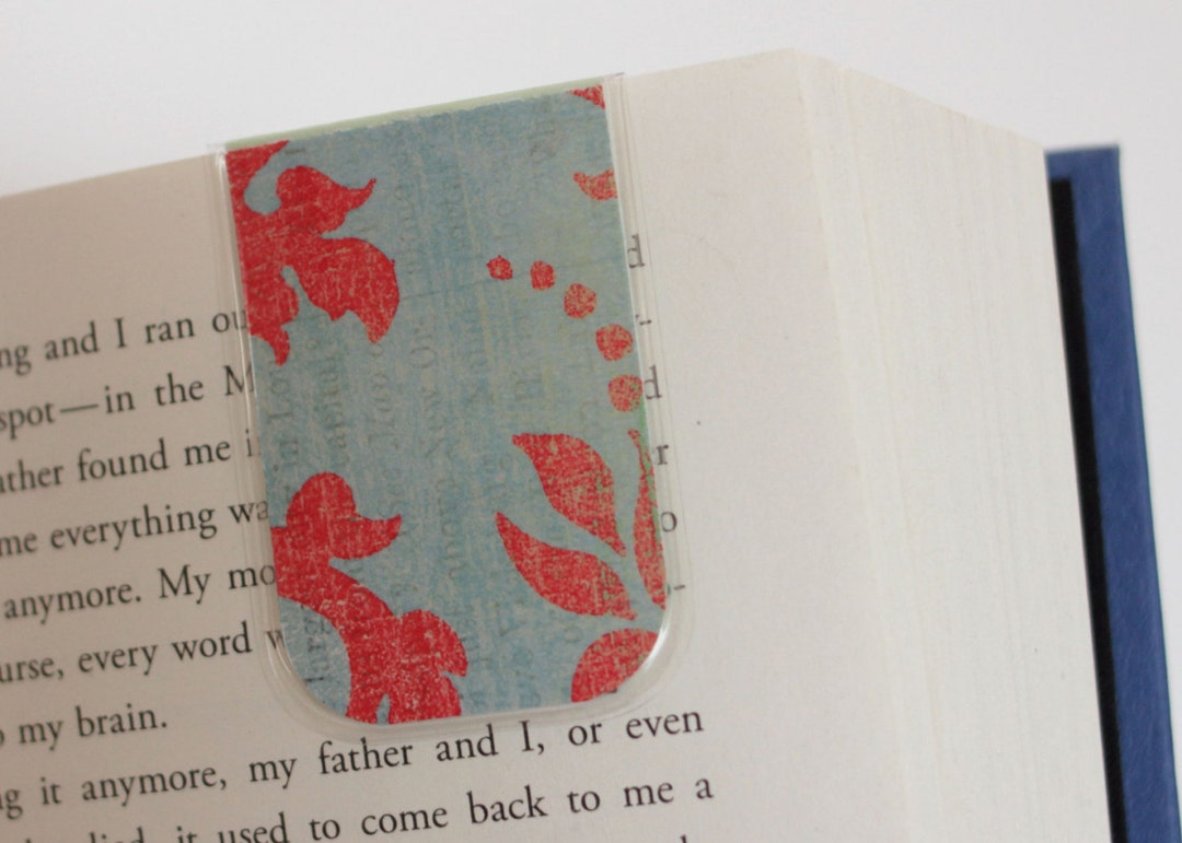 Blue Bookmark Magnetic Bookmarks, Laminated Bookmark, Blue, Red, Swirls ...