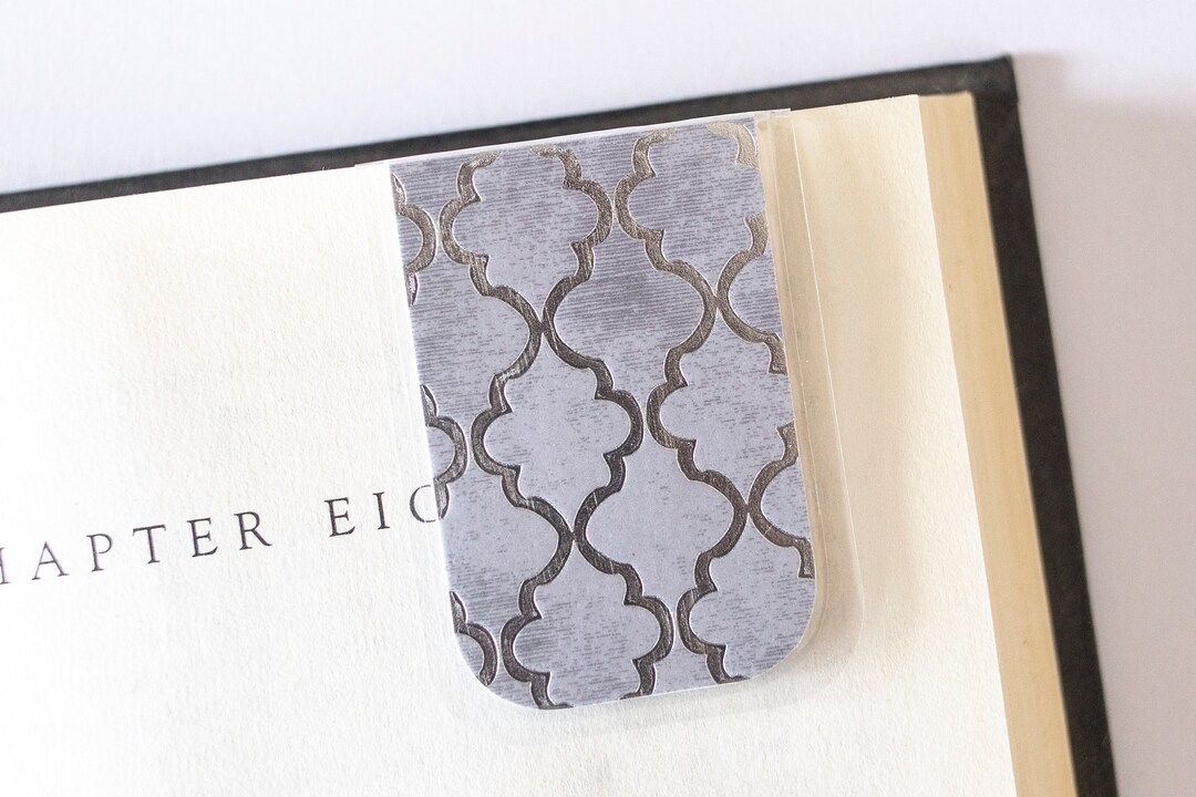 Silver Metallic Bookmark Magnetic Moroccan Design Laminated Bookmarks ...