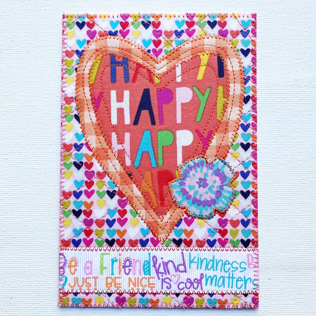 HAPPY BIRTHDAY Kindness HEART 4x6 Fabric Postcard Fun Gift Birthday Mom ...