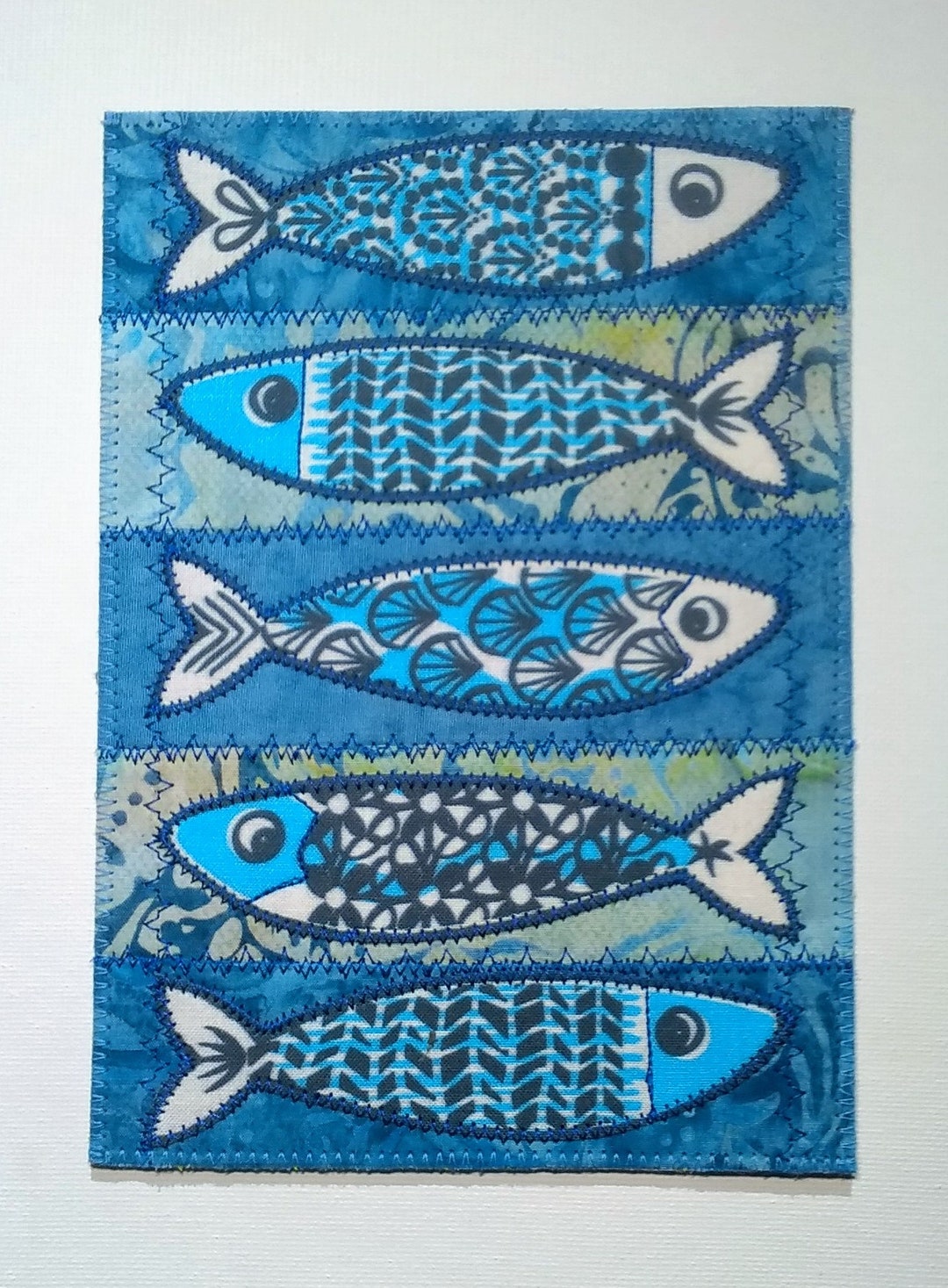 FISH STACK Ocean Sea Modern Artsy MCM Fabric Large Postcard Birthday ...