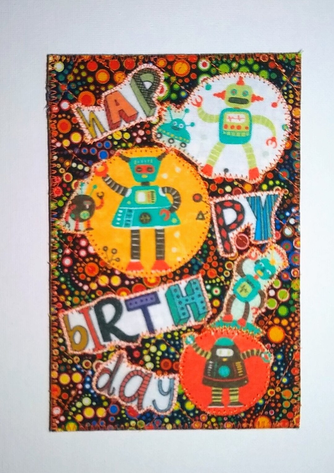 HAPPY ROBOT BIRTHDAY 4x6 Fabric Postcard Hap Py Birth Day Card - Etsy
