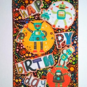 HAPPY ROBOT BIRTHDAY 4x6 Fabric Postcard Hap Py Birth Day Card - Etsy
