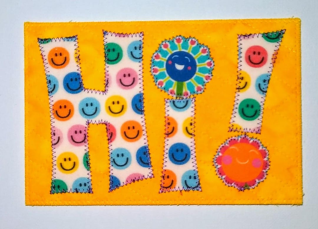 HI SMILEY FACES 4x6 Fabric Postcard Her Him Child Family Friend ...