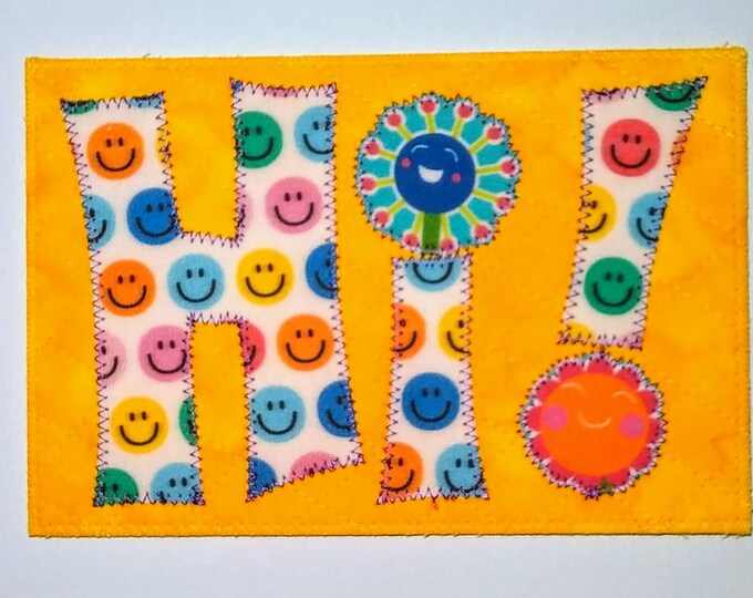 HI SMILEY FACES 4x6 Fabric Postcard Her Him Child Family Friend ...