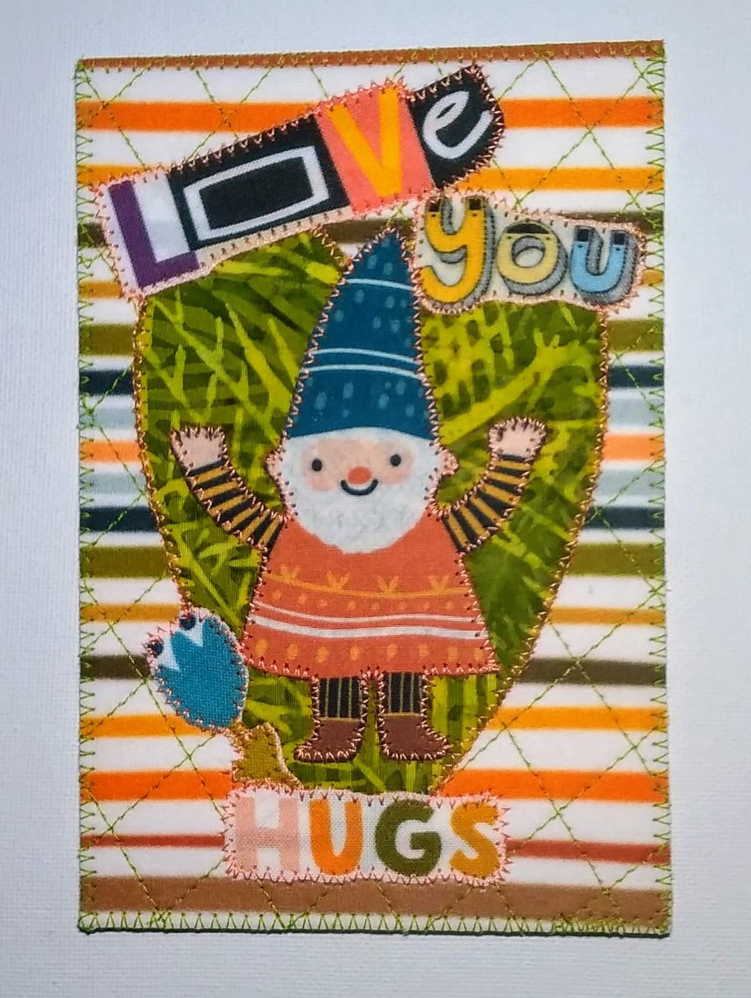 LOVE YOU GNOME Hugs 4x6 Fabric Postcard Quilted Appliqued - Etsy