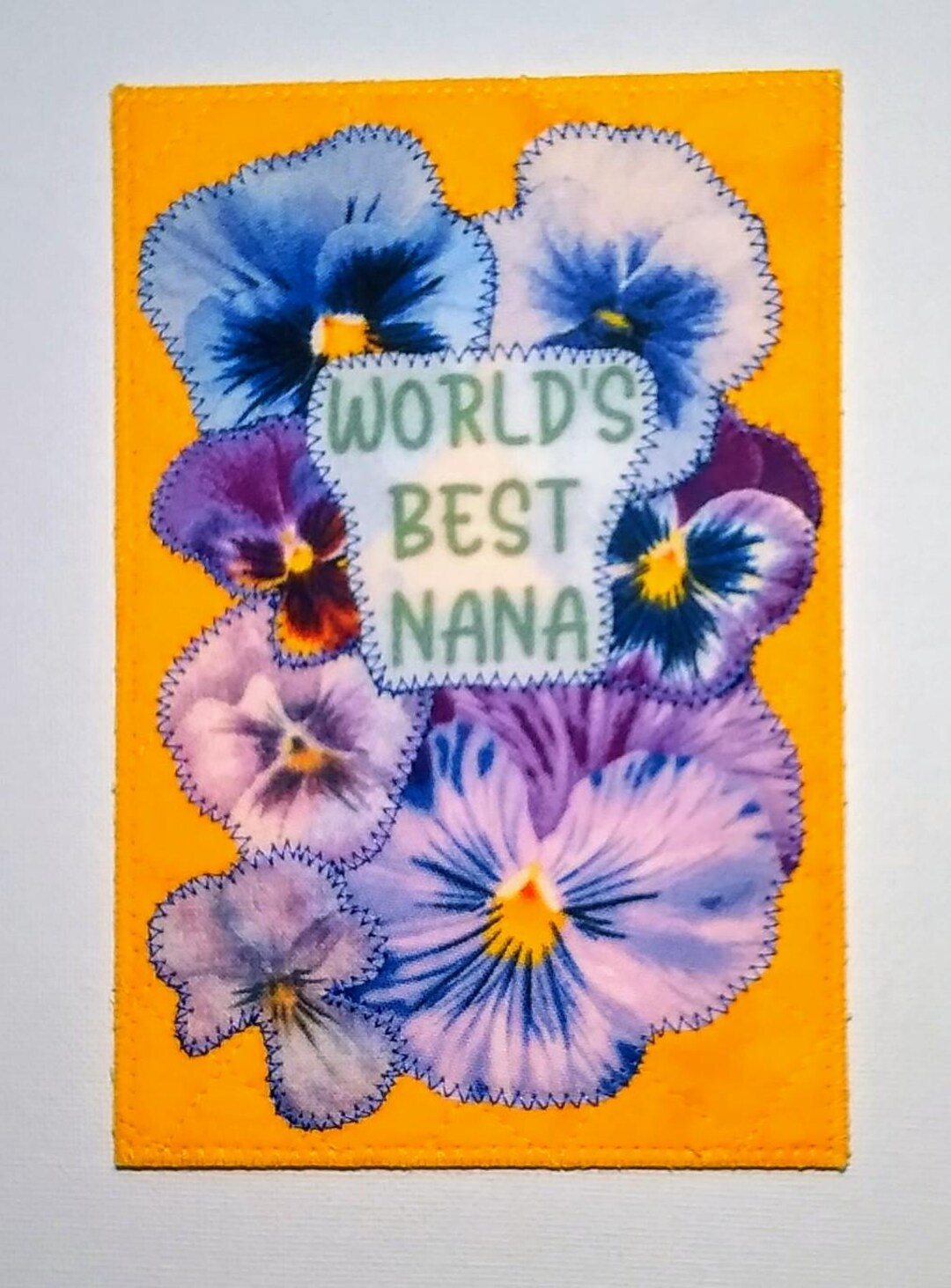 WORLD'S BEST NANA 4x6 Fabric Postcard for Nana Family Quilted Appliqued ...