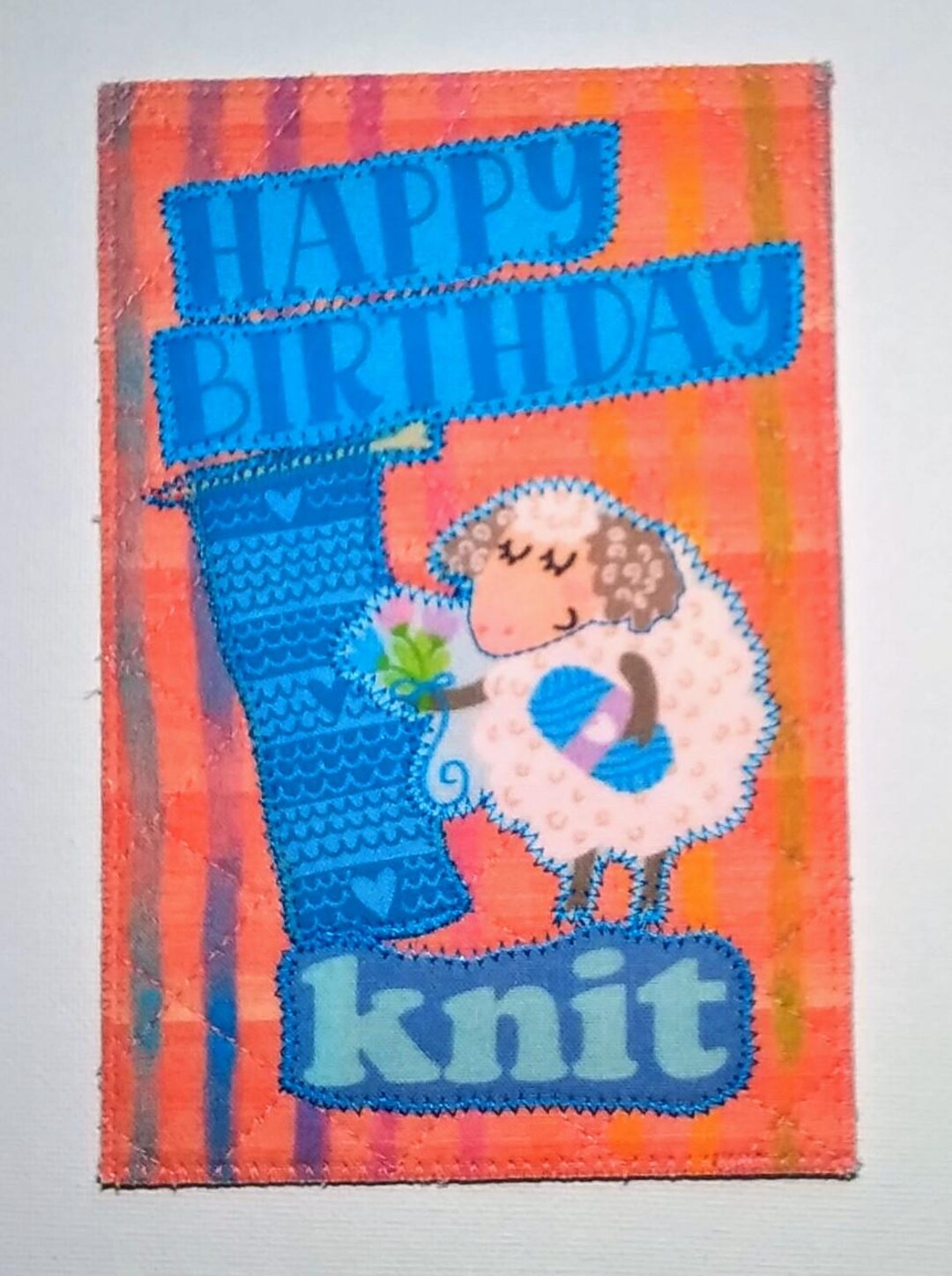 HAPPY BIRTHDAY KNIT Fabric 4x6 Postcard Birthday Her Relative Friend ...