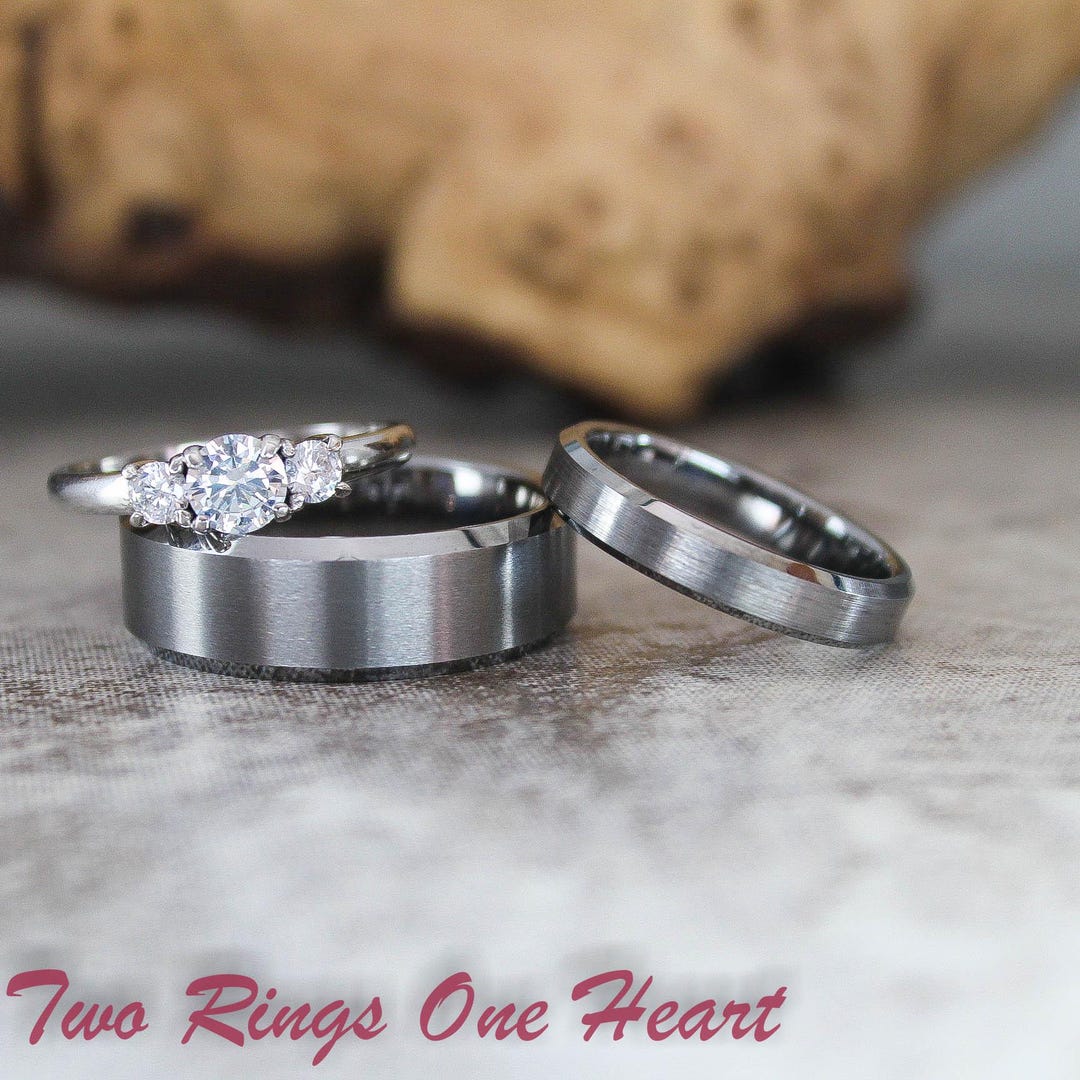 Matching Couple Rings, Couple Wedding Ring Set, Silver Tungsten Bands ...