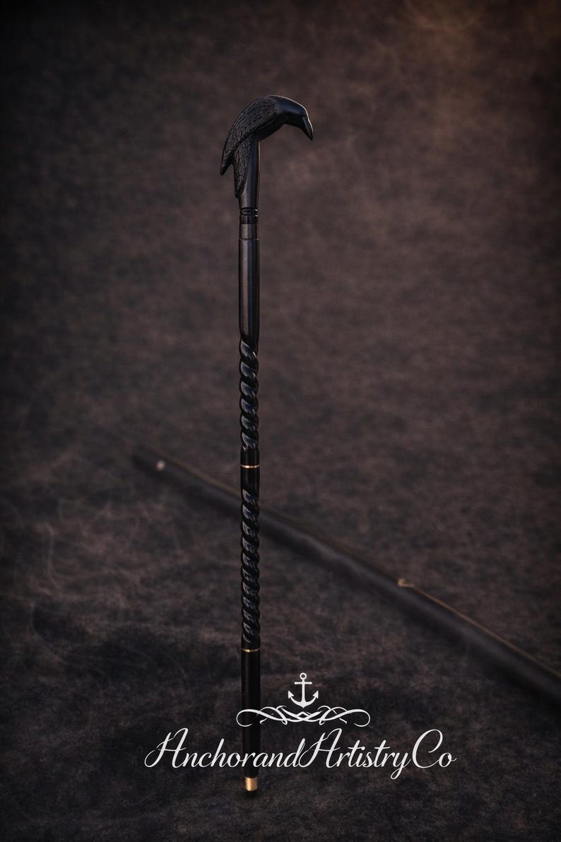 Raven Head Walking Cane, Gothic Raven Cane, Viking Raven Staff ...