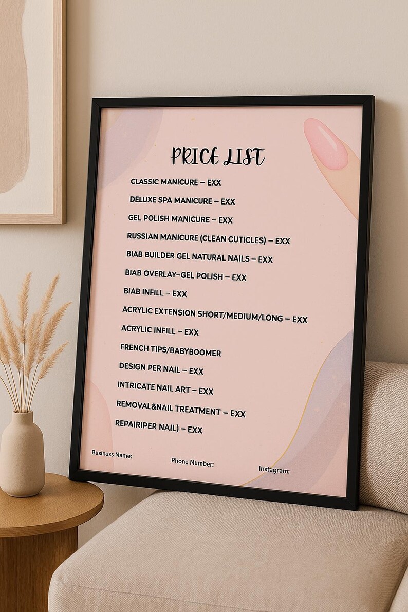 Editable Nail Salon Price List Template | Pink & Gold Design (PDF) - Etsy