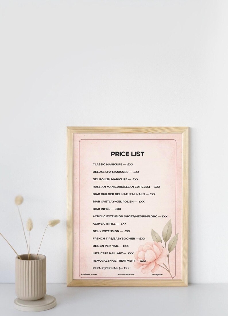 Nail Salon Price List Template | Editable PDF Menu | Manicure & Acrylic ...
