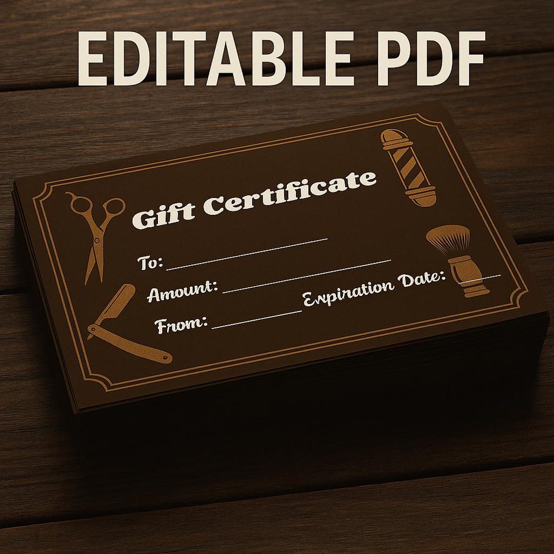 Digital Download | Barber Gift Certificate Template | Editable Grooming ...