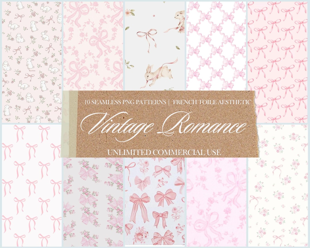 Coquette Aesthetic Seamless Patterns, Pink Toile Digital Paper, Bows ...
