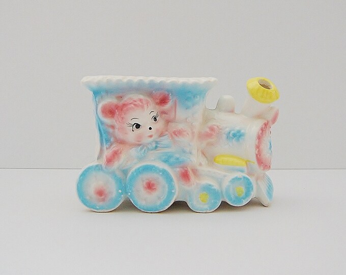 Vintage Baby Planter, Pink Teddy Bear, Blue Train Planter, Nursery ...