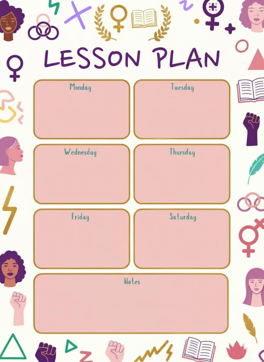 Feminist Lesson Plan Template | Weekly Study Planner | Printable School ...