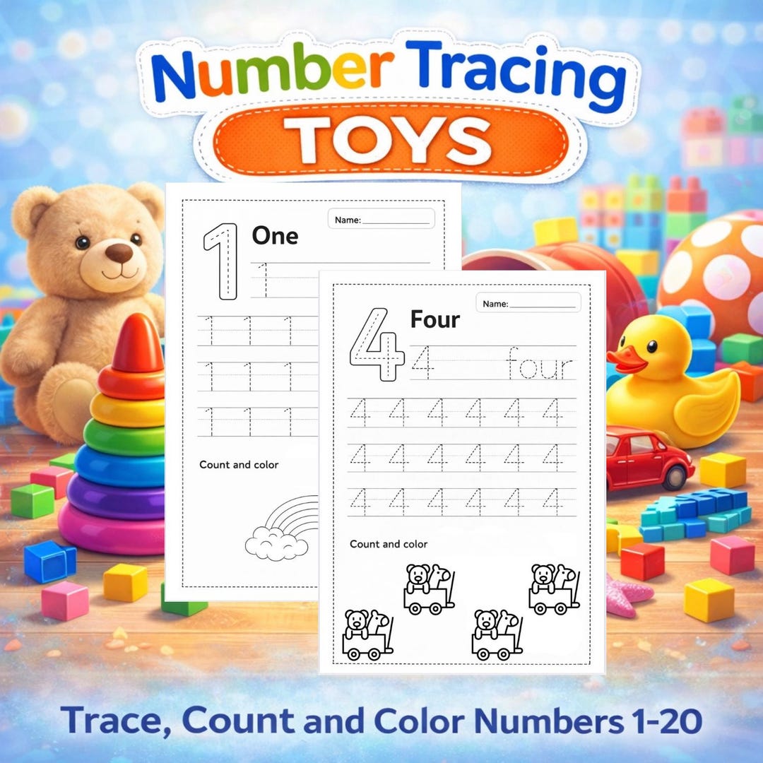 Number Tracing Toys Worksheets 1-20, Preschool Math Activity (digital ...