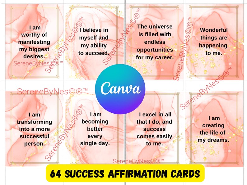 64 Editable Success Affirmation Cards | Printable Positive Affirmations ...
