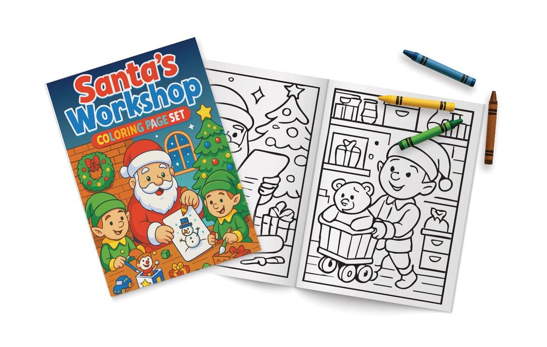 Santa’s Workshop Coloring Pages for Kids – Holiday Printable Activity ...