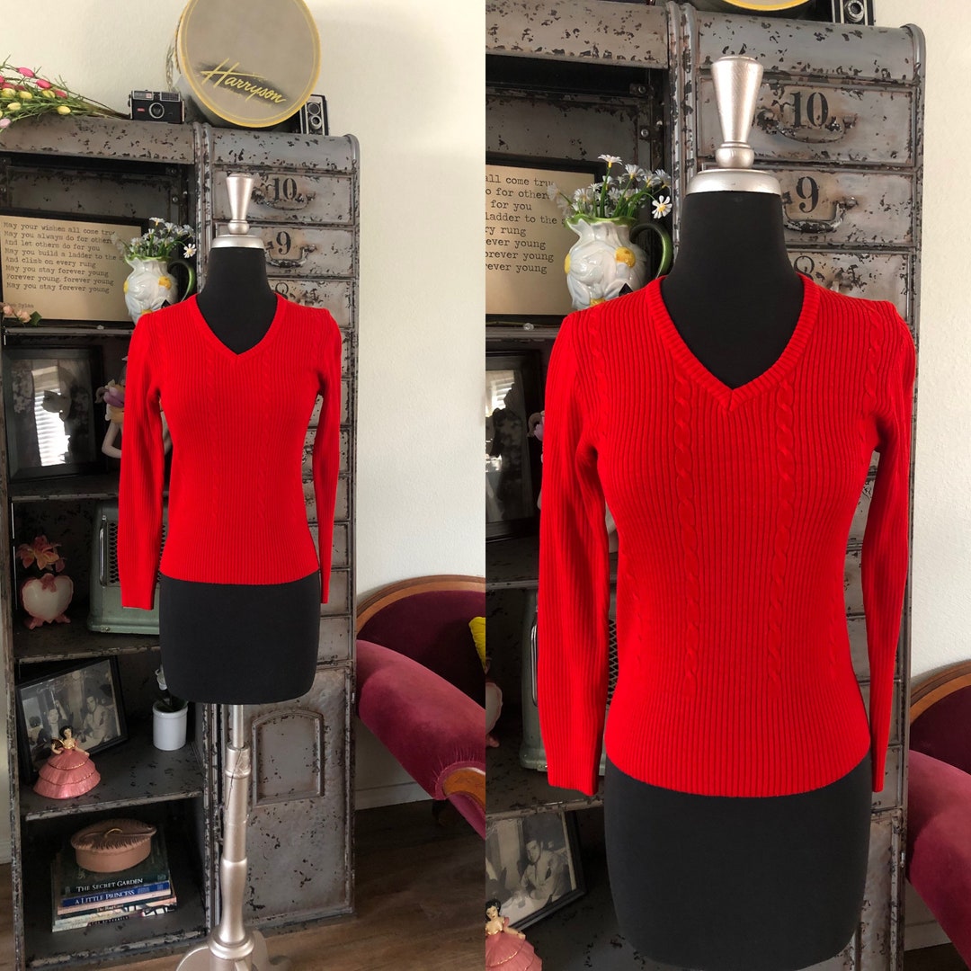 Vintage 1970's 80's Cherry Red Sweater XS/S - Etsy