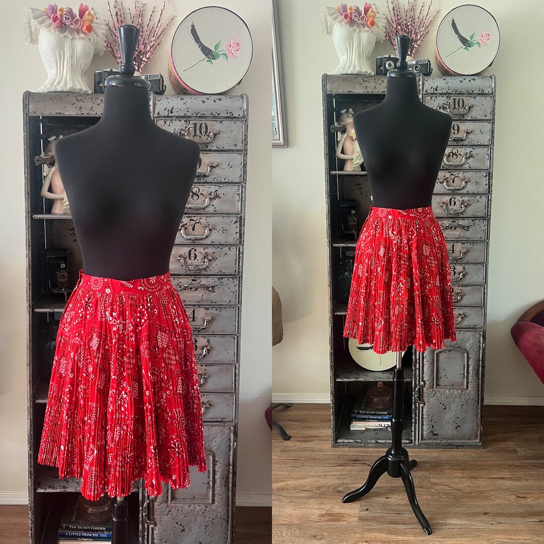 Vintage Red and White Hankerchief Print Skirt Xs/small - Etsy