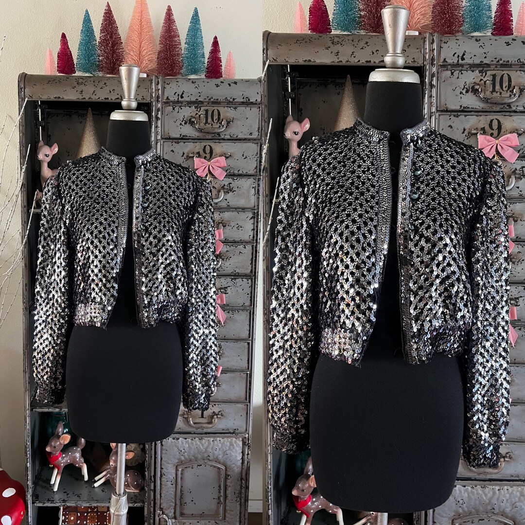 Vintage 1970's Harry Acton Silver Sequined Cropped Jacket Medium - Etsy