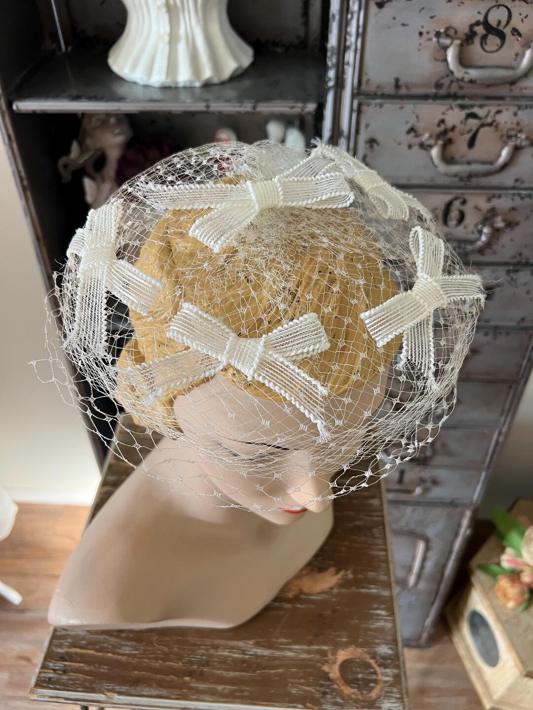Vintage 1950's White Netting Fascinator With White Bows - Etsy