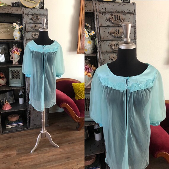 Vintage 1960's Sheer Blue Nightie Cover Bed Jacket Me… - Gem