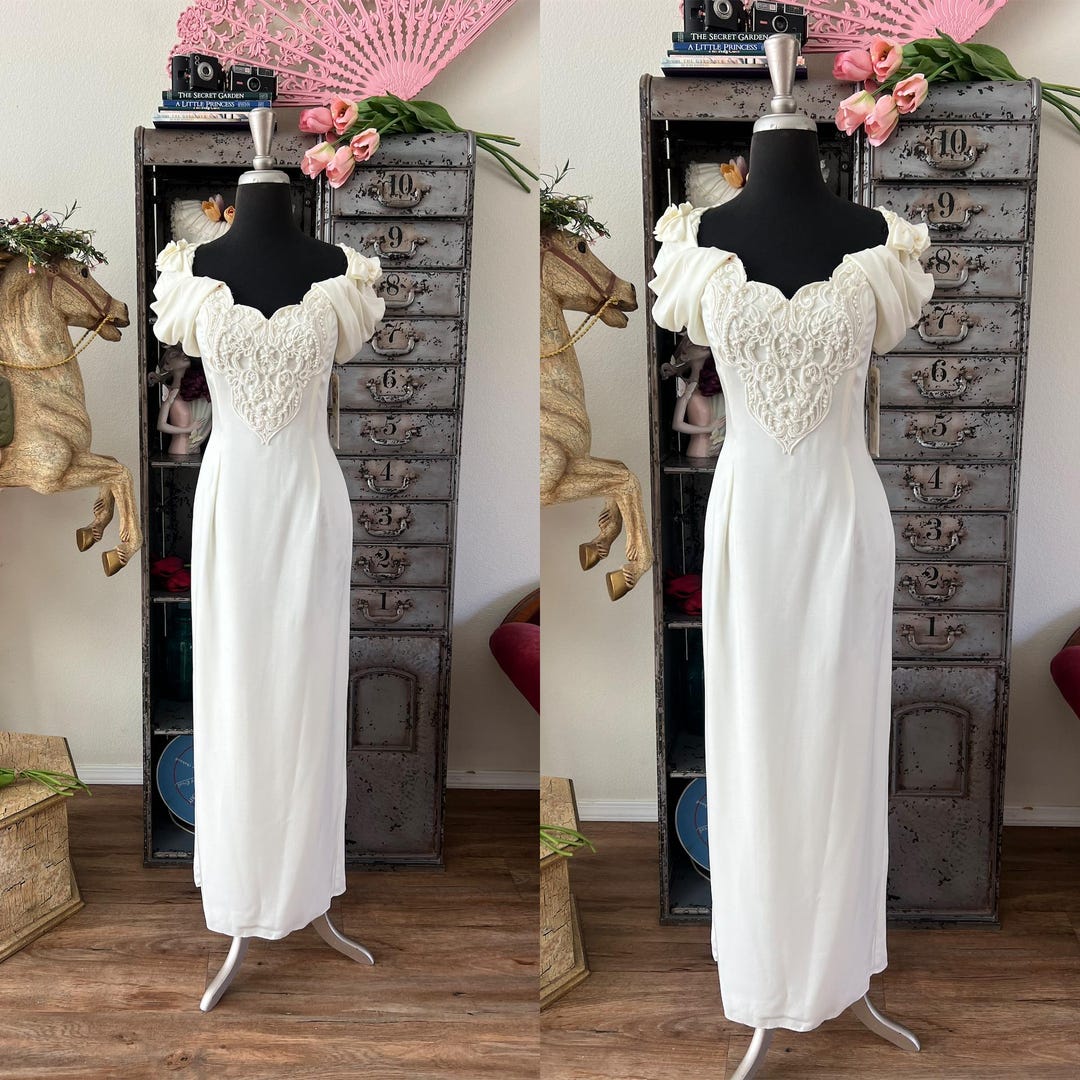 Vintage 1990's Jessica Mcclintock Ivory Wedding Gown With Beading Medium - Etsy