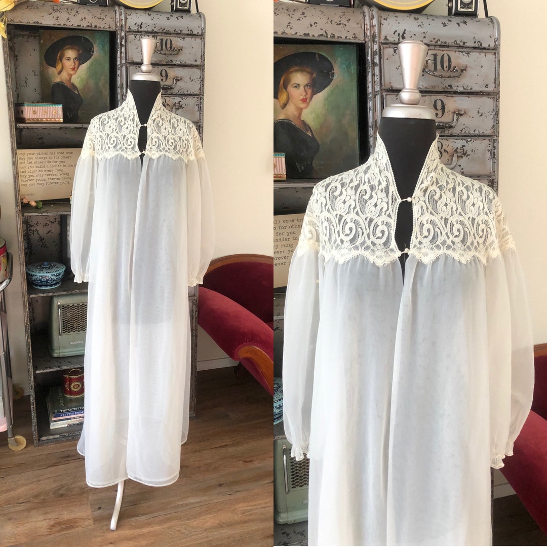 Vintage 1970's 80's Vanity Fair La Femme Sheer White Nightie Cover With ...