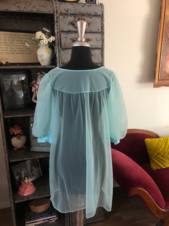Vintage 1960's Sheer Blue Nightie Cover Bed Jacket Me… - Gem
