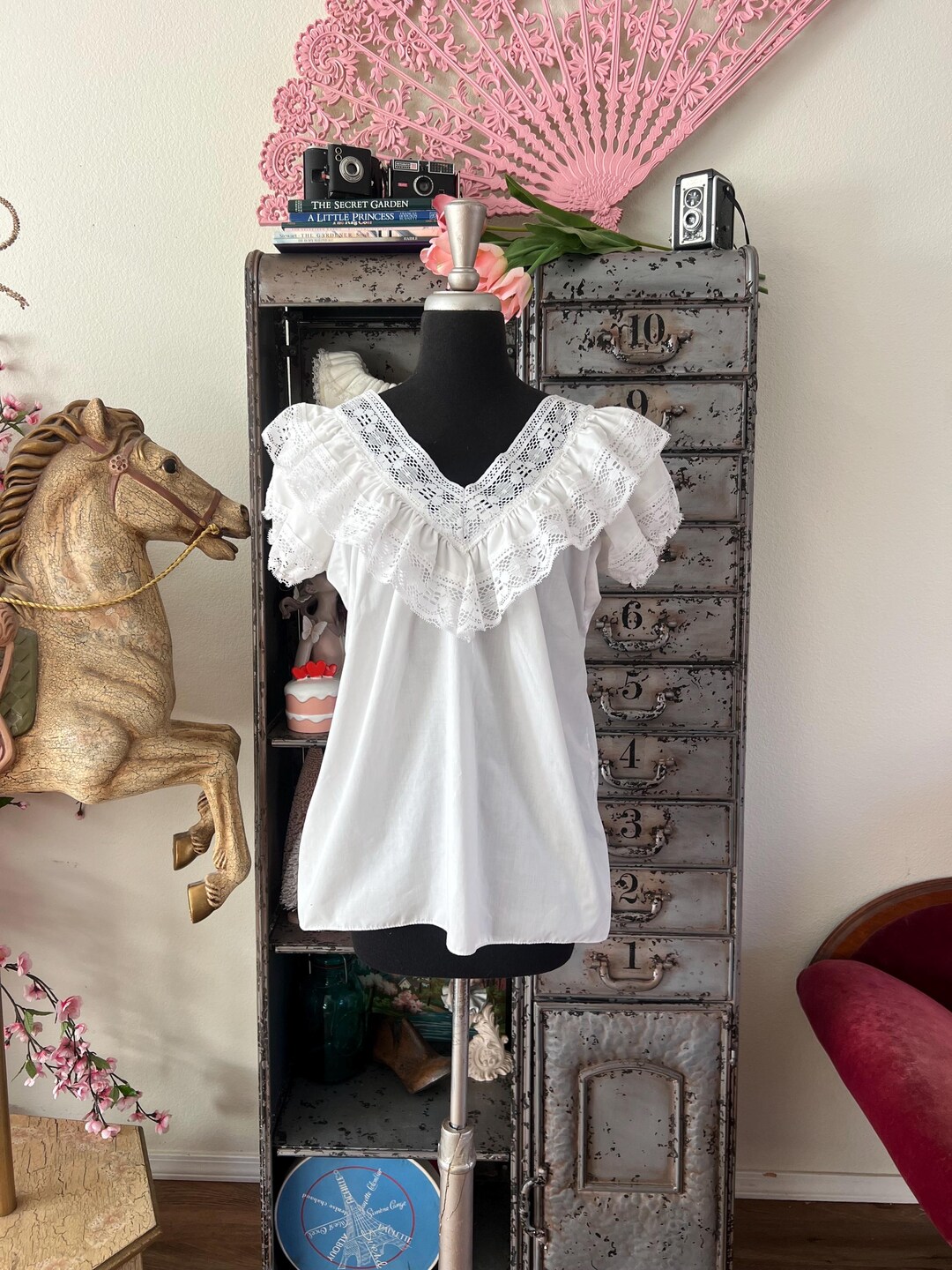 Vintage White Ruffled Square Dancing Blouse Medium - Etsy