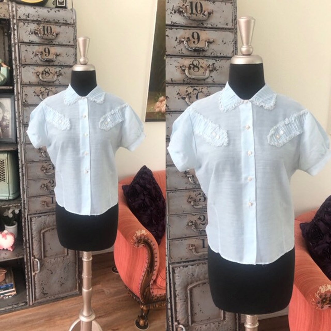 Vintage 1950's Light Blue Sheer Blouse Large - Etsy