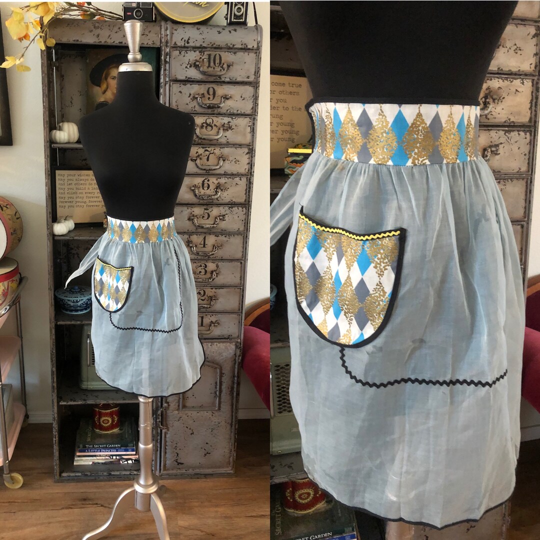 Vintage Sheer Blue Half Apron With Harlequin Accents - Etsy