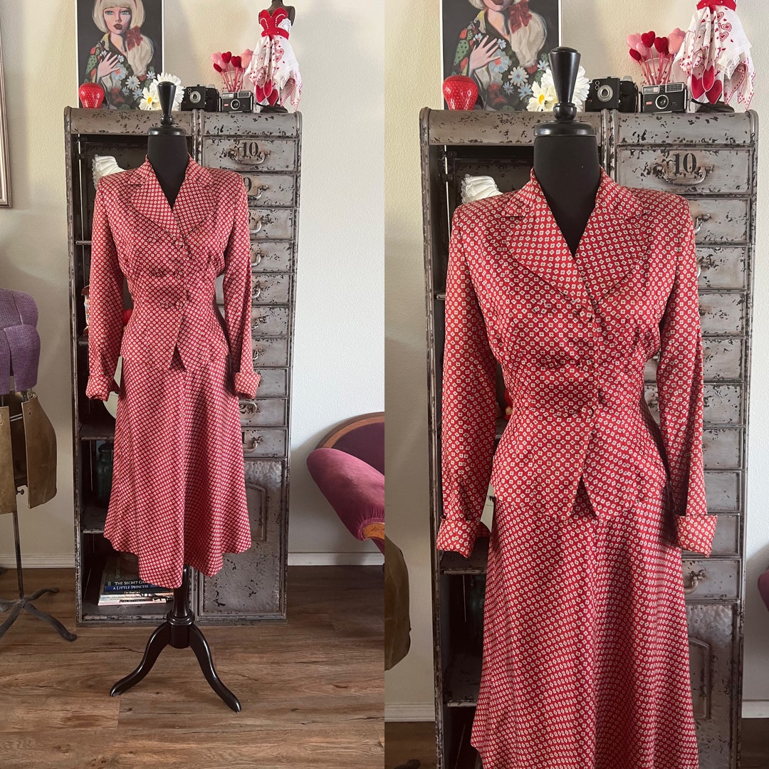 Vintage 1940's Joselli Red Jacket and Skirt Small - Etsy