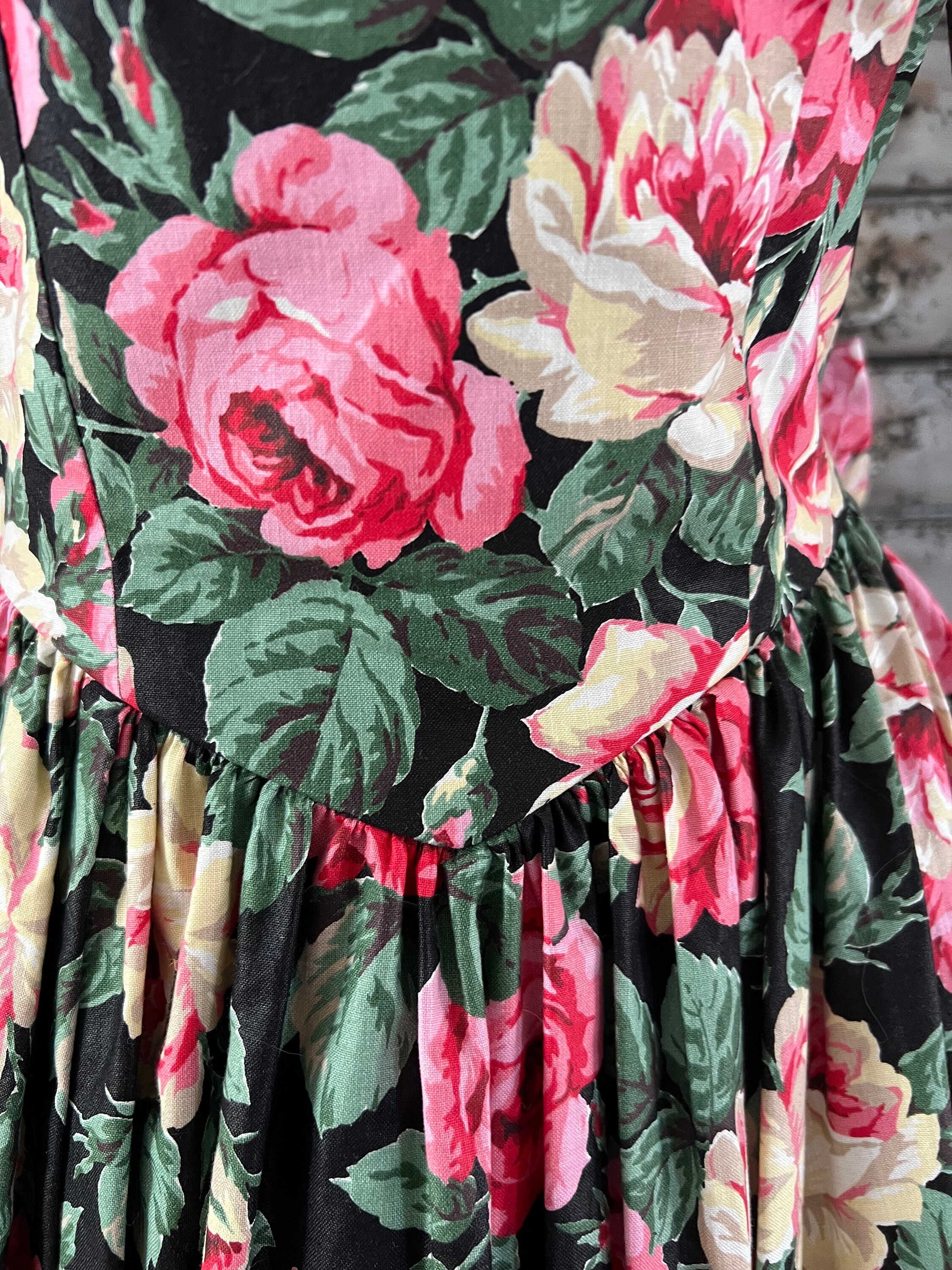 Vintage Early 1990's Pink Rose Print Dress With Puffy Sleeves Medium - Etsy