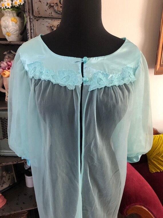 Vintage 1960's Sheer Blue Nightie Cover Bed Jacket Me… - Gem