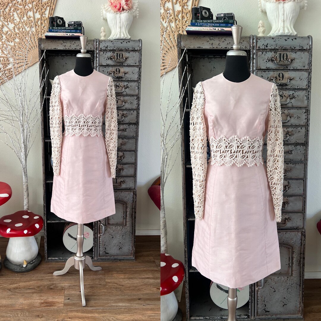 Vintage 1970's Pale Pink Jack Bryan Dress With Lace Sleeves M/L - Etsy