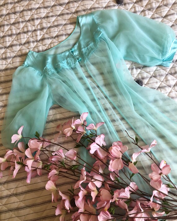 Vintage 1960's Sheer Blue Nightie Cover Bed Jacket Me… - Gem
