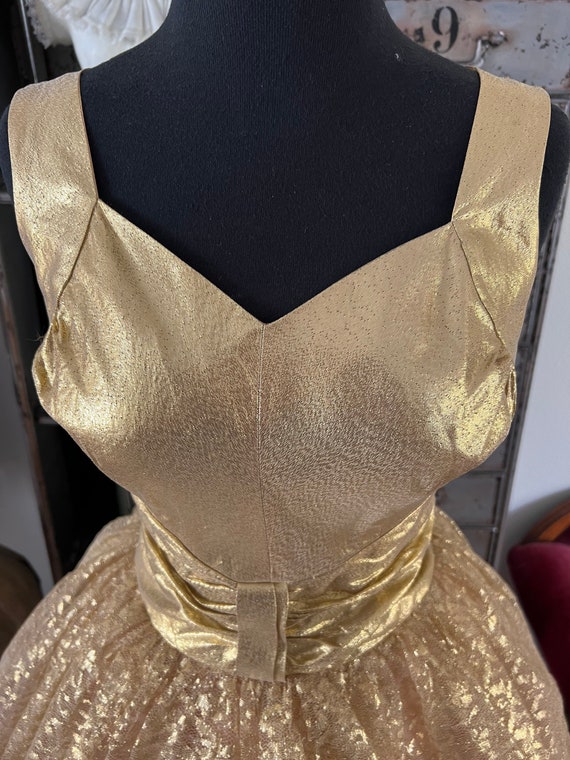 1950s Metallic Gold Cocktail Dress With Lace And Tul… Gem