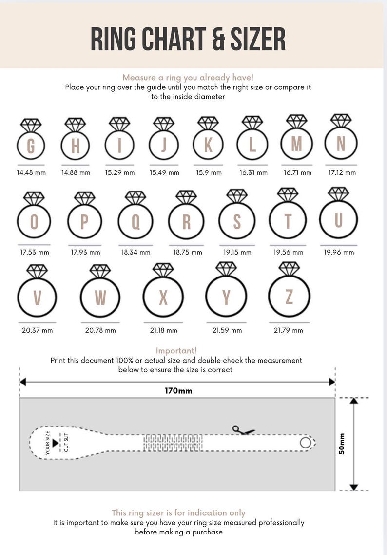 Printable Ring Size Chart & Ring Sizer – Instant Download Jewelry ...