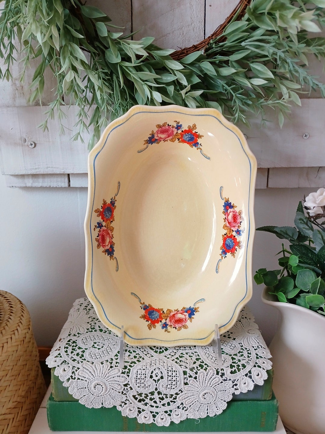 Vintage Yellow Floral Canonsburg C.P. Co. Spartan Sunset Serving Bowl ...