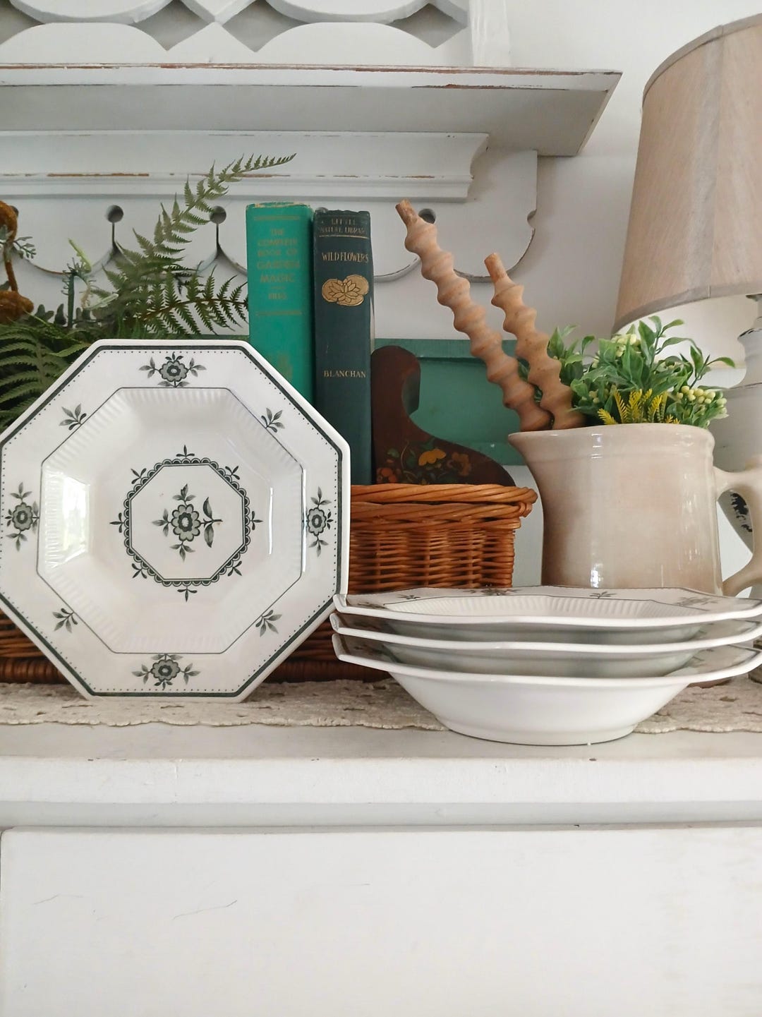 Vintage Interpace Independence Green Floral Ironstone Rimmed Bowls ...