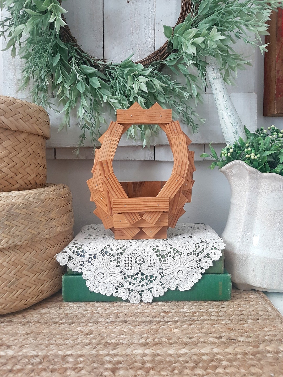 Vintage Small Block Wood Wall Basket - Etsy