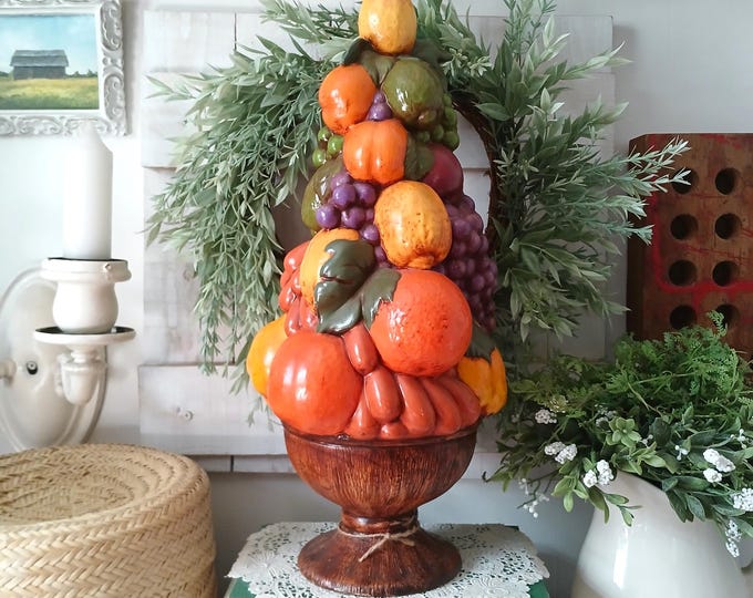 Vintage Large Bright Ceramic Fruit Topiary Statue - Etsy